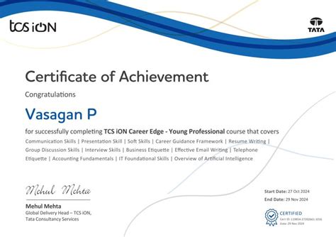 Vasagan P On Linkedin Tcs Achievement Certification Tcsion