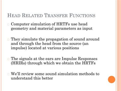 Ppt Computer Simulation Of The Head Related Transfer Function