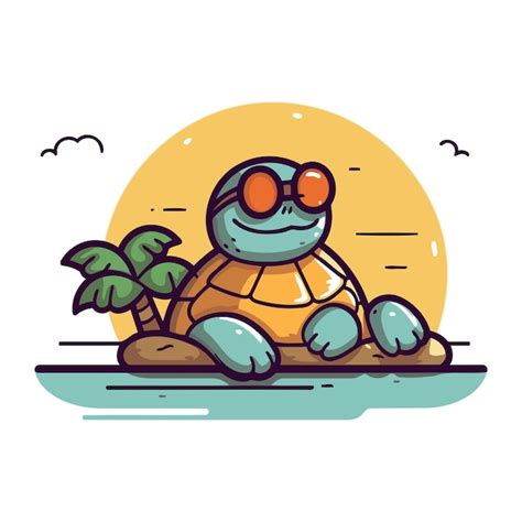 Premium Vector Cute Cartoon Turtle On The Beach Vector Illustration