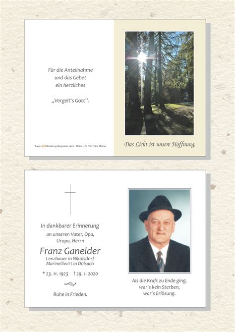 Andenkbild Franz Ganeider Trauer Link