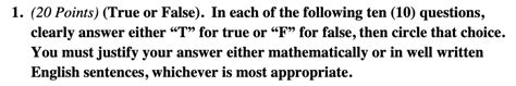 solved 1 20 points true or false in each of the