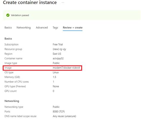 Azure Container Instance Image From Public Docker Leads To