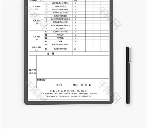毕业论文指导教师评分表Excel模板 千库网 excelID131142