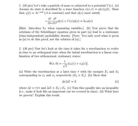 Solved 1 20 Pts Lets Take A Particle Of Mass M Subjected
