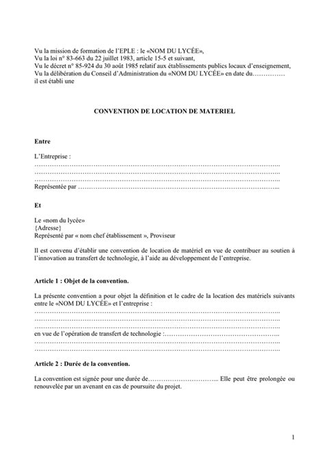 Exemple De Convention De Location De Materiel DOC PDF Page 1 Sur 4