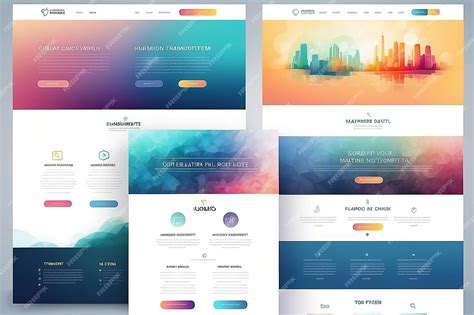 Premium Photo One Page Website Template And Different Header Designs With Blurred Backgrounds