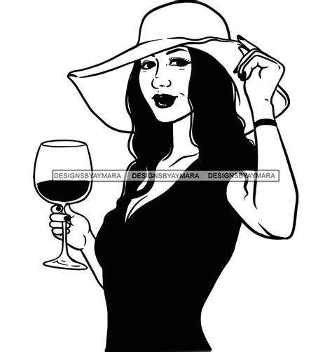 Girl Drinking Wine Clipart Black