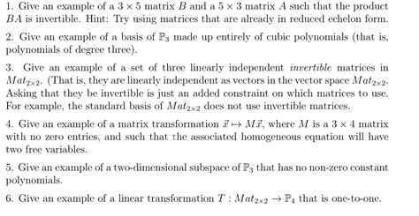 Solved 1 Give An Example Of A 3 X 5 Matrix B And A 5 X 3