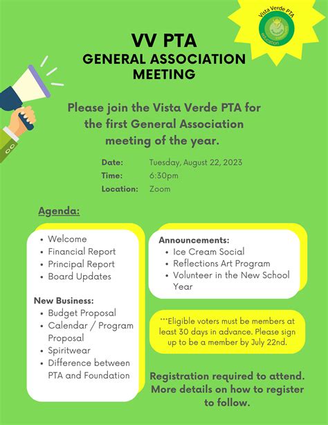 Pta General Association Meeting Vista Verde Pta