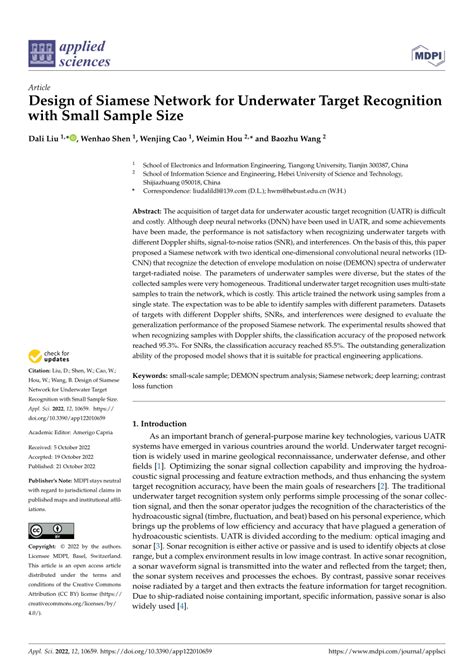 Pdf Design Of Siamese Network For Underwater Target Recognition With Small Sample Size