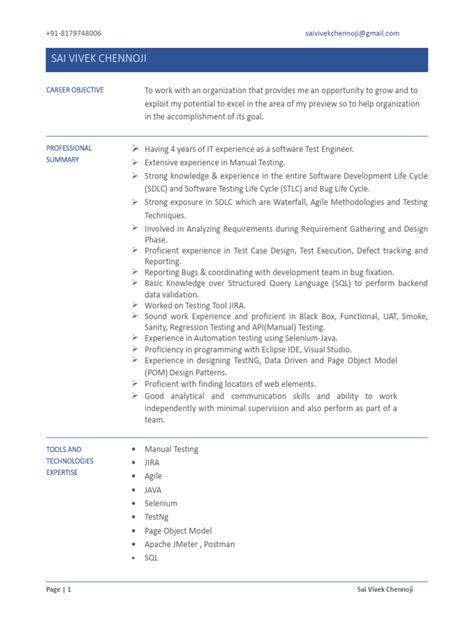 Sai Vivek Qa Updated Resume Pdf Software Testing Software