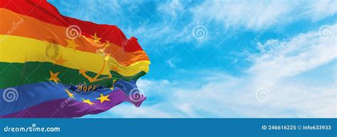 Modified Flag Of Rhode Island State Usa With Rainbow Lgbt Pride Stock