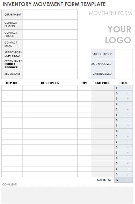 Download Free Inventory Form Templates Smartsheet