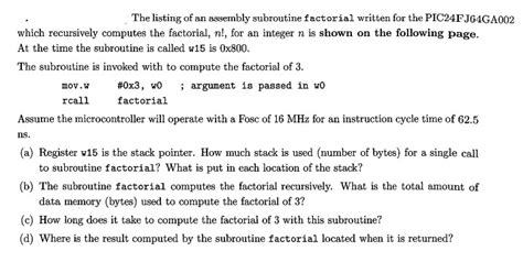 Solved The Listing Of An Assembly Subroutine Factorial