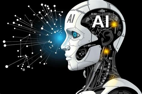 Futuristic Ai Robot Head With Digital Network Connections And Neural Interface Depicting