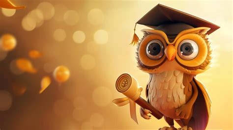 A Cute Cartoon Owl Wearing A Graduation Cap And Holding A Diploma Premium AI Generated Image