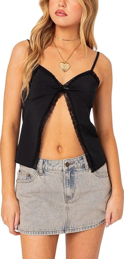 Edikted Lace Trim Split Front Top ShopStyle