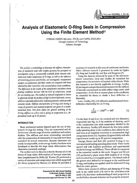 Analysis Of Elastomeric O Ring Seals In Compression Using The Finite Element Method Pdf