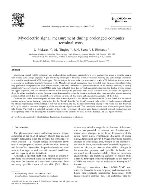 Pdf Myoelectric Signal Measurement During Prolonged Computer Terminal Work