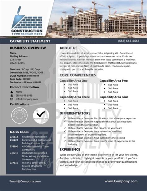 Modern Construction Capability Statement Template With Sub Capabilities