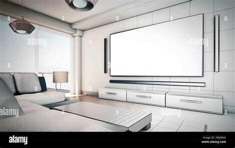 Modern Living Room Half Wireframe Half Standard Rendering 3d