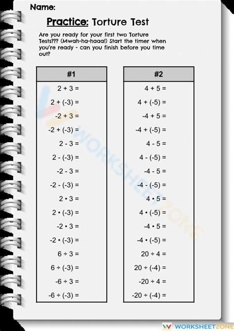 Practice All Operations On Integers Torture Test Worksheet