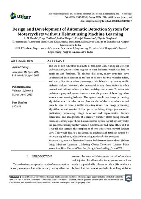 Pdf Design And Development Of Automatic Detection System For Motercyclists Without Helmet