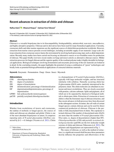 Recent Advances In Extraction Of Chitin And Chitosan Request Pdf