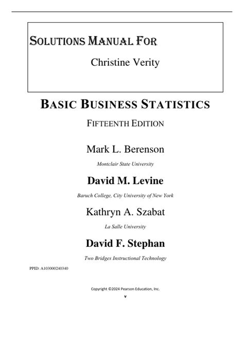 Solution Manual For Basic Business Statistics 15th Edition By Mark L Berenson David M Levine