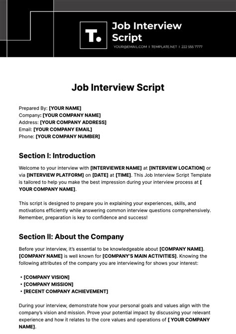 Free Job Interview Script Template To Edit Online