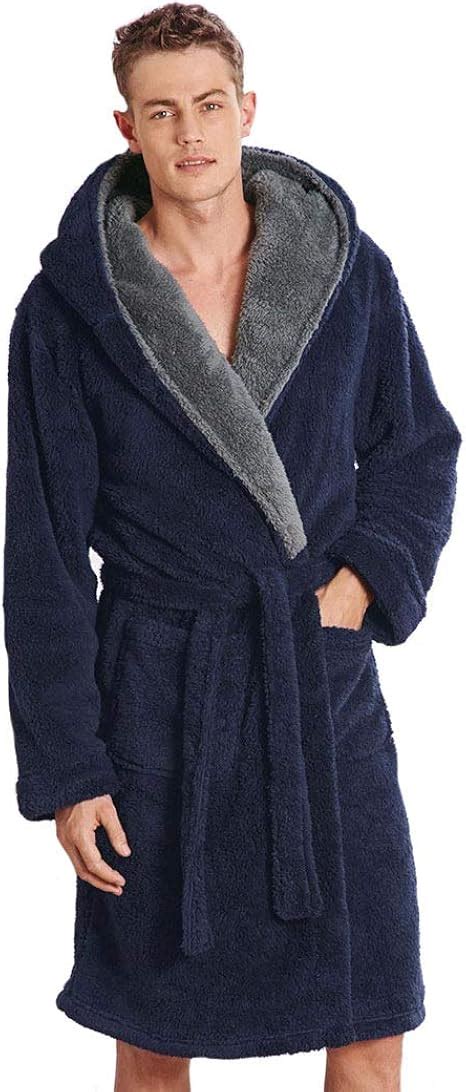Robe De Chambre À Capuche pour Hommes Peignoir Coral Velvet Longue
