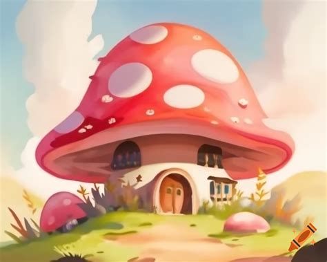 Watercolor Mushroom House In Warm Pink And Brown Storybook Style On Craiyon