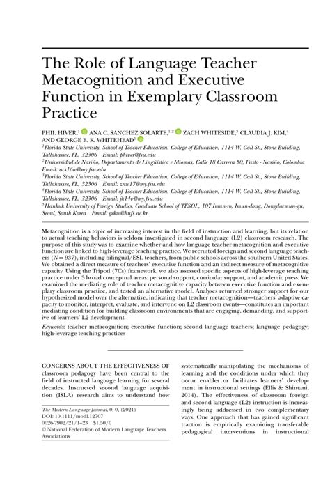 pdf the role of language teacher metacognition and executive function