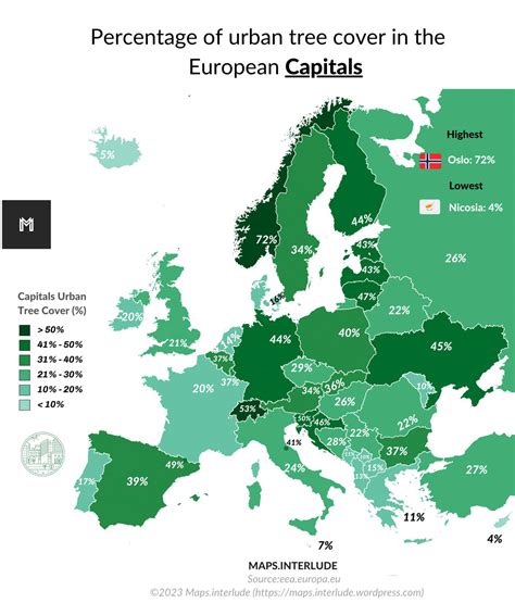 Percentage Of Urban Tree Cover In The European Capitals R Mapporn
