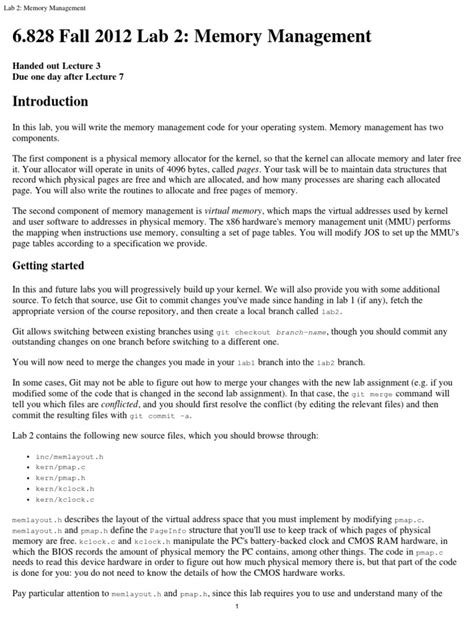 6828 Fall 2012 Lab 2 Memory Management Getting Started Pdf