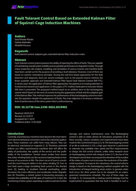 Pdf Fault Tolerant Control Based On Extended Kalman Filter Of