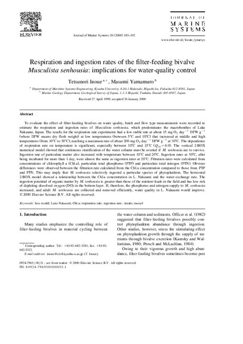Pdf Respiration And Ingestion Rates Of The Filter Feeding Bivalve