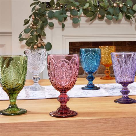 Set Of Four Vintage Embossed Coloured Wine Glasses By Dibor
