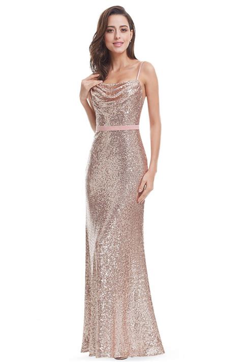 Sparkly Rose Gold Sequin Long Evening Party Dress 71 Ep07087rg