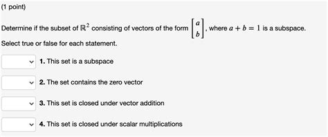 solved 1 point determine if the subset of r2 consisting of