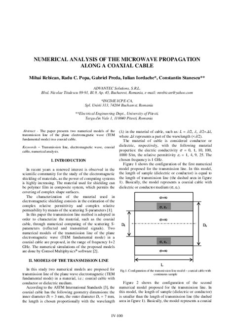 Pdf Numerical Analysis Of The Microwave Propagation Along A Coaxial Cable