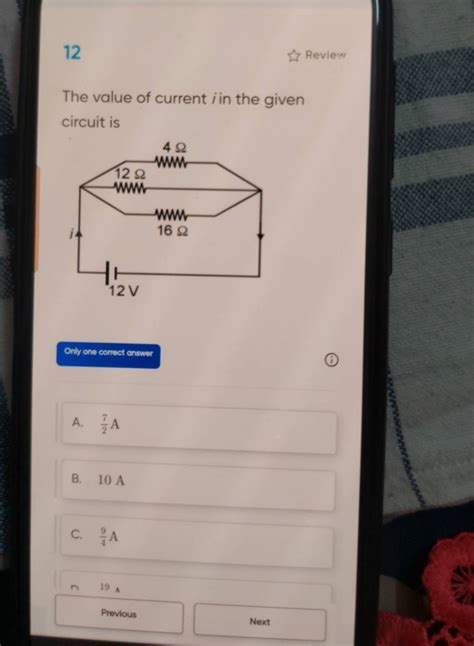 Review The Value Of Current I In The Given Circuit Is Only One Correct