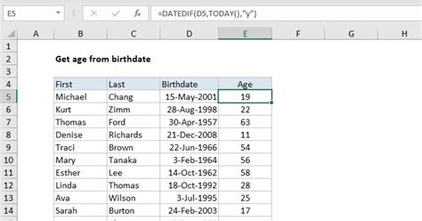 Get Age From Birthday Excel Formula Exceljet