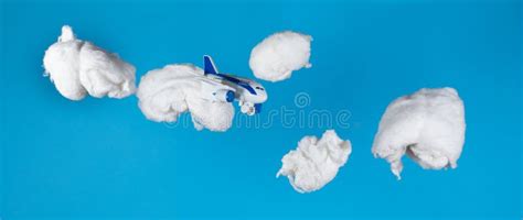 Toy Airplane Flies In Cotton Wool Cloudst Stock Image Image Of