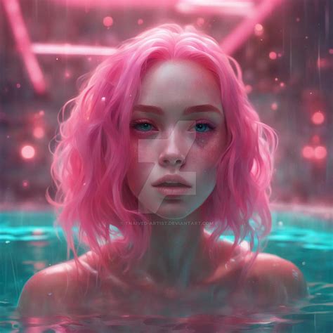 A Close Up Of A Woman With Pink Hair In A Pool Gl By Tnaived Artist On