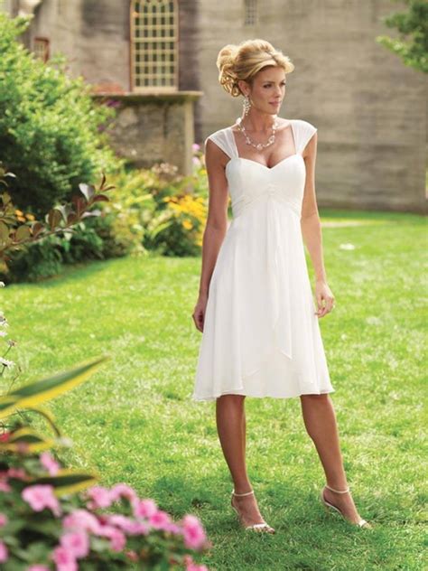 Short Cap Sleeves Tea Length Chiffon Informal Simple Wedding Dress Prlog