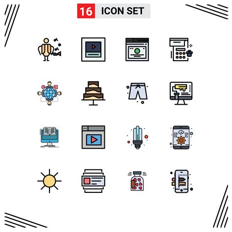 Modern Set Of 16 Flat Color Filled Lines Pictograph Of Logic Function