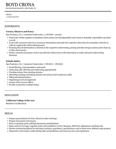 Assistant Underwriter Resume Samples Velvet Jobs