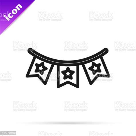 흰색 배경에 고립 된 플래그 아이콘과 검은 줄 카니발 화환 생일 축하 축제 장식파티 페넌트 벡터 갈란드 장식품에 대한 스톡 벡터 아트 및 기타 이미지 Istock