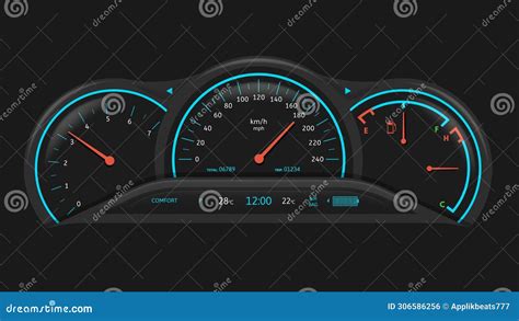 Car Dashboard Vehicle Performance Monitoring Indicators And Gauges